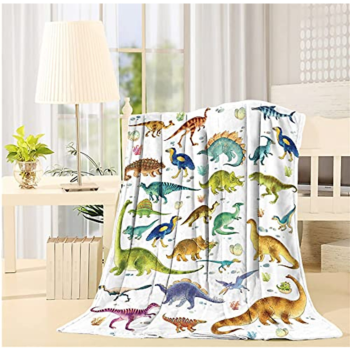 Dinosaur World Blanket Throw, Flannel Fleece Ultra-Soft Fluffy Throw Unisex Light Comfort Blanket for Couch, Sofa Living Room and Camping 60" x 80"