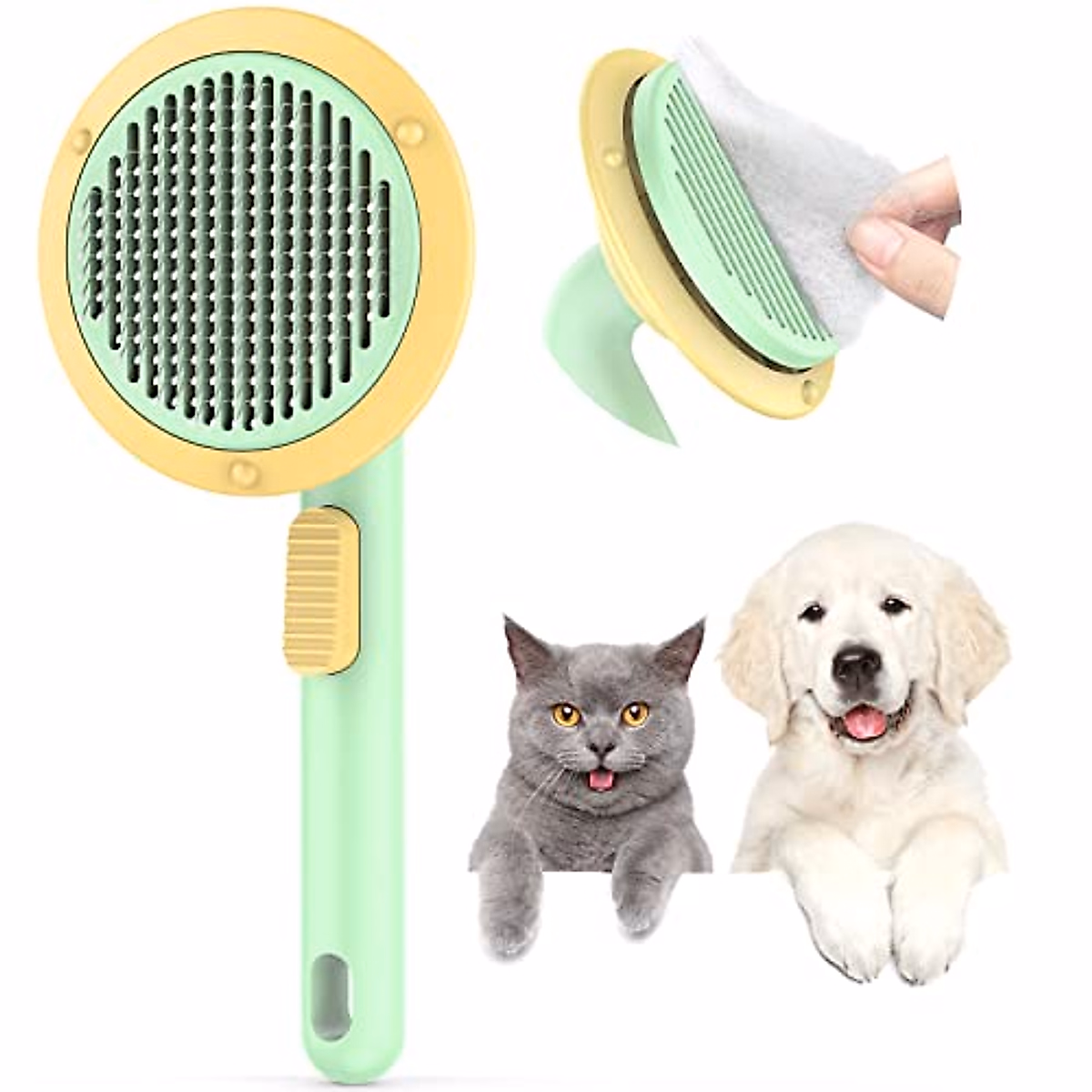 Cat Brush for Shedding - Cat Grooming Brush Cat Brushes for Indoor Cats Self Cleaning Pet Sicker Brush Dog Brush for Long or Short Hairs Easy Removes Mats, Tangles Loose Undercoat Hairs(Green)