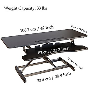 Lubvlook Standing Desk Converter, 42" Height Adjustable Sit Stand Desk Riser for Dual Monitors with Keyboard Tray, Black