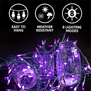 Joiedomi 33 FT Halloween LED String Lights,100 Counts of Purple Green Wire String Lights 8 Modes, 6 Hr Timer Battery Operated for Indoor and Outdoor Party, Home, Patio, Lawn, Halloween Decoration