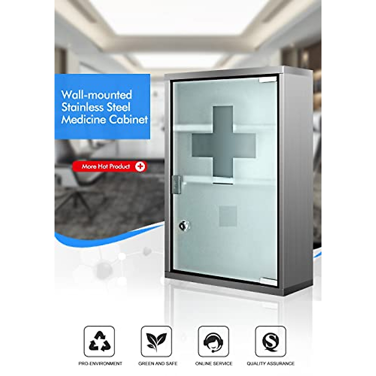 Wincere S1200 Moisture Resistance Steel Wall Mount Medicine Cabinet First Aid Storage Medical Organizer