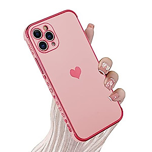 KANGHAR iPhone 11 Pro Case for Women Girl, Plating Edge Cute Love Heart Soft TPU Bumper with 4 Corners Shockproof Protection Phone Case Cover for iPhone 11 Pro 5.8 Inch(Pink)
