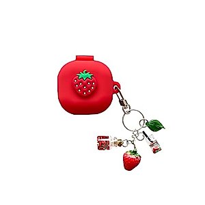 3D Fruit Headphones Case Compatible with Samsung Galaxy Buds Live(2020) Silicone Case with Lovely Accesories Kids Teens Girls Women Funny Kawaii Cover for Galaxy Buds Pro(2021) (Red Strawberry)