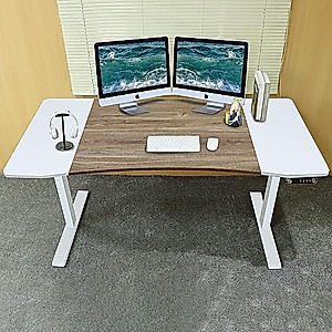 Dual Motor 63x30 Height Adjustable Electric Standing Desk,Height Stand Up Computer Desk,Sit Stand Home Office Desk with Splice Board, White and Oak Top, White Frame