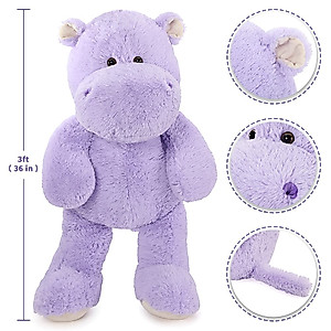 BENINY Giant Humongous Hippo Stuffed Animals 36", Oversized Hippo Plush, Soft Hug Cute Jumbo Hippo Toy Plush Gift for Kid, Purple