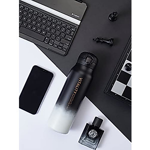 UPSTYLE Insulated Water Bottles one hand open Sweat Free Stainless Steel Flask Double Wall Tumblers Metal Vacuum Cups for School, Sports, Portable Mugs (17oz Ombre Black)