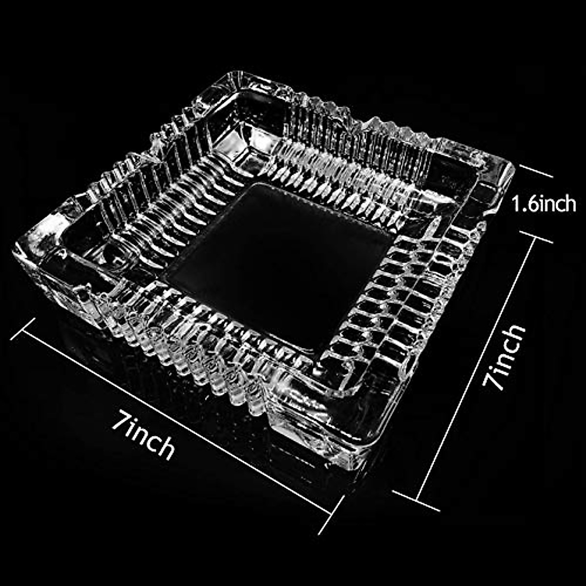 Ashtray, Large Glass Ashtray for cigarette cigar, Clear Crystal Ash trays Outdoor Glass Spuare Ashtrays (7x7inch)