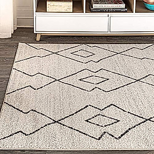 JONATHAN Y MOH202A-5 Alia Moroccan Beni Souk Indoor Farmhouse Area-Rug Bohemian Minimalistic Geometric Easy-Cleaning Bedroom Kitchen Living Room Non Shedding, 5 X 8, Cream,Black