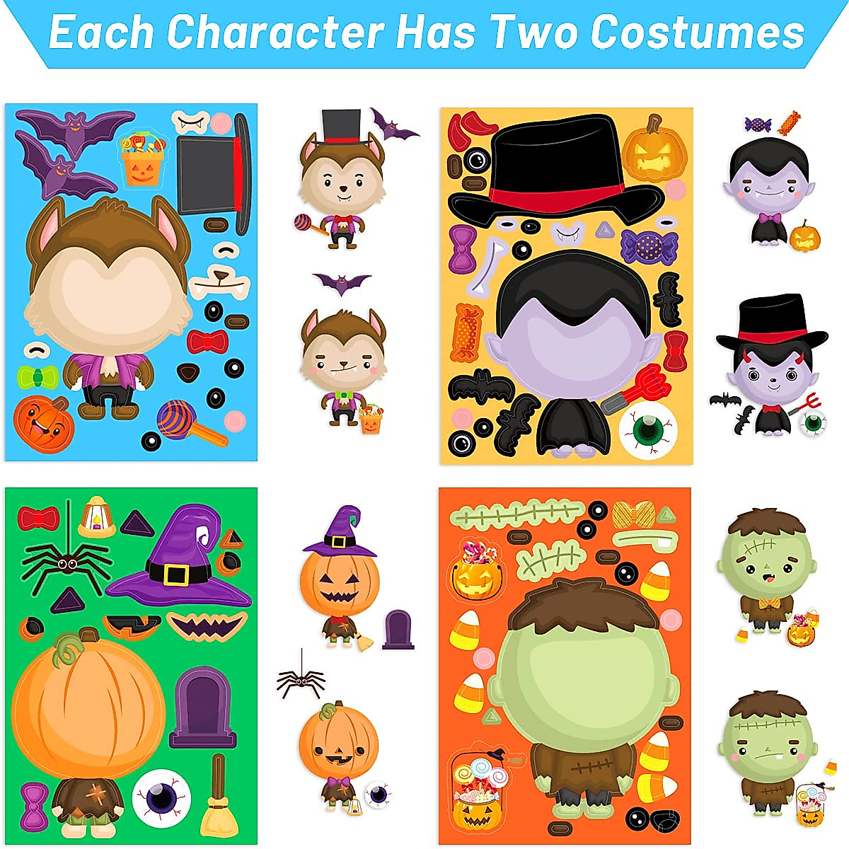 48 Pcs Make Your Own Halloween Sticker Sheets for Kids Home Classroom Party Favor Games Art Craft School Rewards
