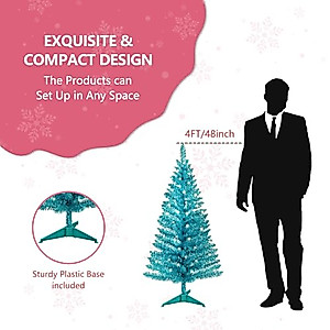 4ft Lighted Artificial Green Christmas Tree, Not Pre-lit Green Tinsel Pine Trees with Lights, Ideal for Ideal for Home, Office, and Xmas Party Décor - Includes Stand