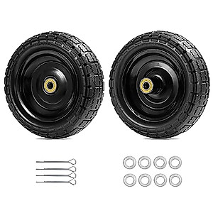Parts Camp Gorilla Cart Wheels 13-Inch gorilla cart tires replacement 4.00-6 Flat-free Solid Tire and Wheel For Hand Trucks/Garden Carts/Wheelbarrow/Dolly-5/8"Axle Borehole 2.1"Hub offset (2 Pack)