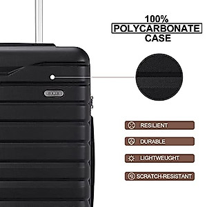 CLUCI Carry On Luggage with Spinner Wheels,Lightweight Hardside Suitcase PC Hardshell Luggage with TSA Lock,20" Carry-On(Black)