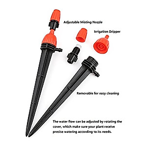 Yulaiyoen 25pcs Drip Irrigation Emitters for 1/4" Irrigation Hose Accessories, Adjustable 360 Degree Water Flow Stake Drippers, Garden Irrigation Drippers for Watering System