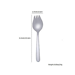 COMIART Stainless Steel Sporks, 6.1 Inch Fork Spoon 2 in 1 for Elderly Household Use Camping Travel Hiking Party, Flatware for Spaghetti Salad Fruit Appetizer Ice Cream Dessert, Pack of 4