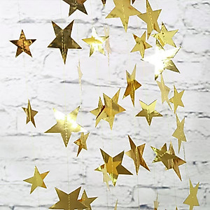 Yzurbu Gold Star Garland, 78 Feet Double Side Hanging Sparkly Paper Star Banner Decorations for Birthday Wedding Engagement Baby Shower Christmas Holiday Party
