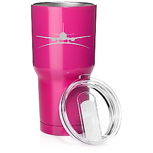 Smooth Body Tumbler Stainless Steel Vacuum Insulated Travel Mug Cup Gift Airplane Pilot Flight Attendant (30 oz, Hot Pink)