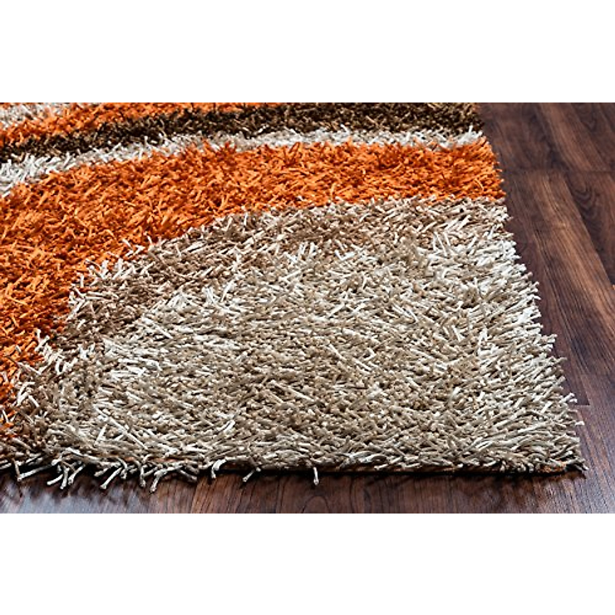 Rizzy Home Kempton Collection Polyester Area Rug, 5' x 7', Multi/Orange/Brown/Khaki Stripe