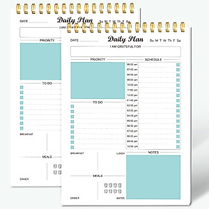 Daily Planner Notepad Undated To Do List Planning Pad Checklist with Hourly Schedule Calendars Meal, Spiral Appointment Organizers Notebook for Man/Women,52 Sheets (6"x8.5")2Pack