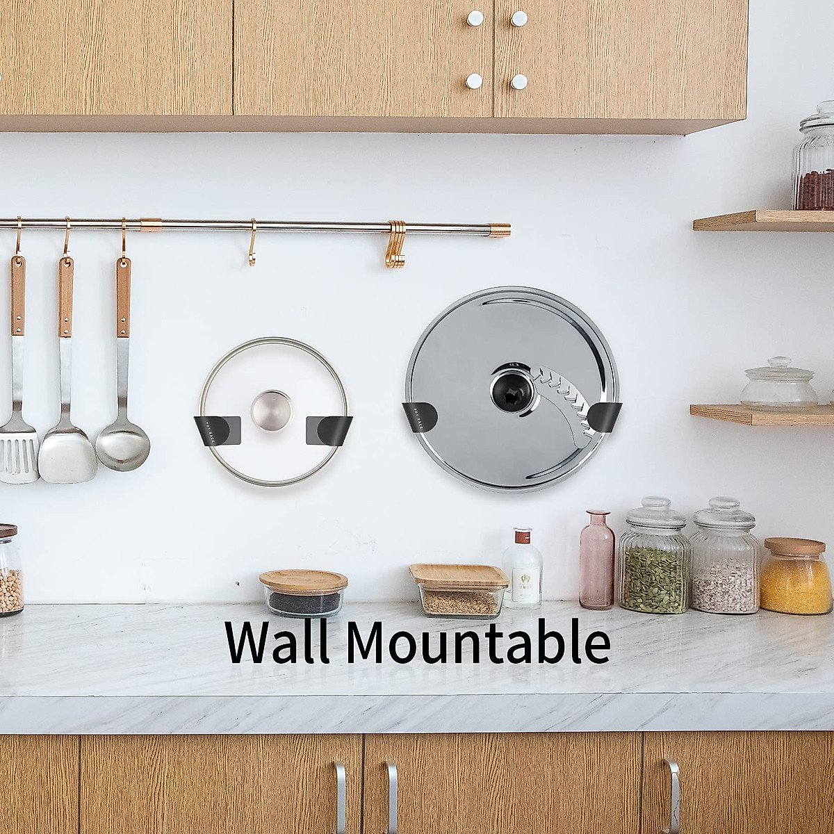 ywchoshe 6 Pairs Pot Lid Organizer, Adjustable Wall Mount Pot Lid Holder Organizer, Kitchen Cabinet Door Organizer Pot Lids Holder Hangers for Kitchen Wall Inside Cabinet Door, Black