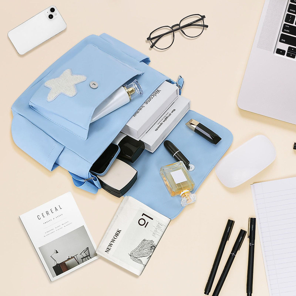 Cute Messenger Bag, Kawaii Nylon Crossbody Bag Y2K Star Purse for Women (B-Blue)