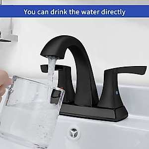 VXV Bathroom Faucet Matte Black, 2 Handles Low Arc Bathroom Sink Faucets, 4 Inch Centerset Bathroom Lavatory Faucets, Bathroom Faucets Set with Pop-up Drain & Faucet Supply Lines (MB)