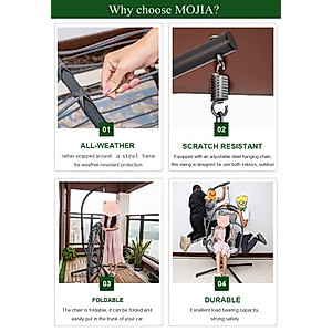 MOJIA Egg Chair with Stand and Oxford Cover, 450lbs Capacity Patio Wicker Hanging Swing Chair Indoor Outdoor with UV Resistant Cushion and Foldable Seat Basket