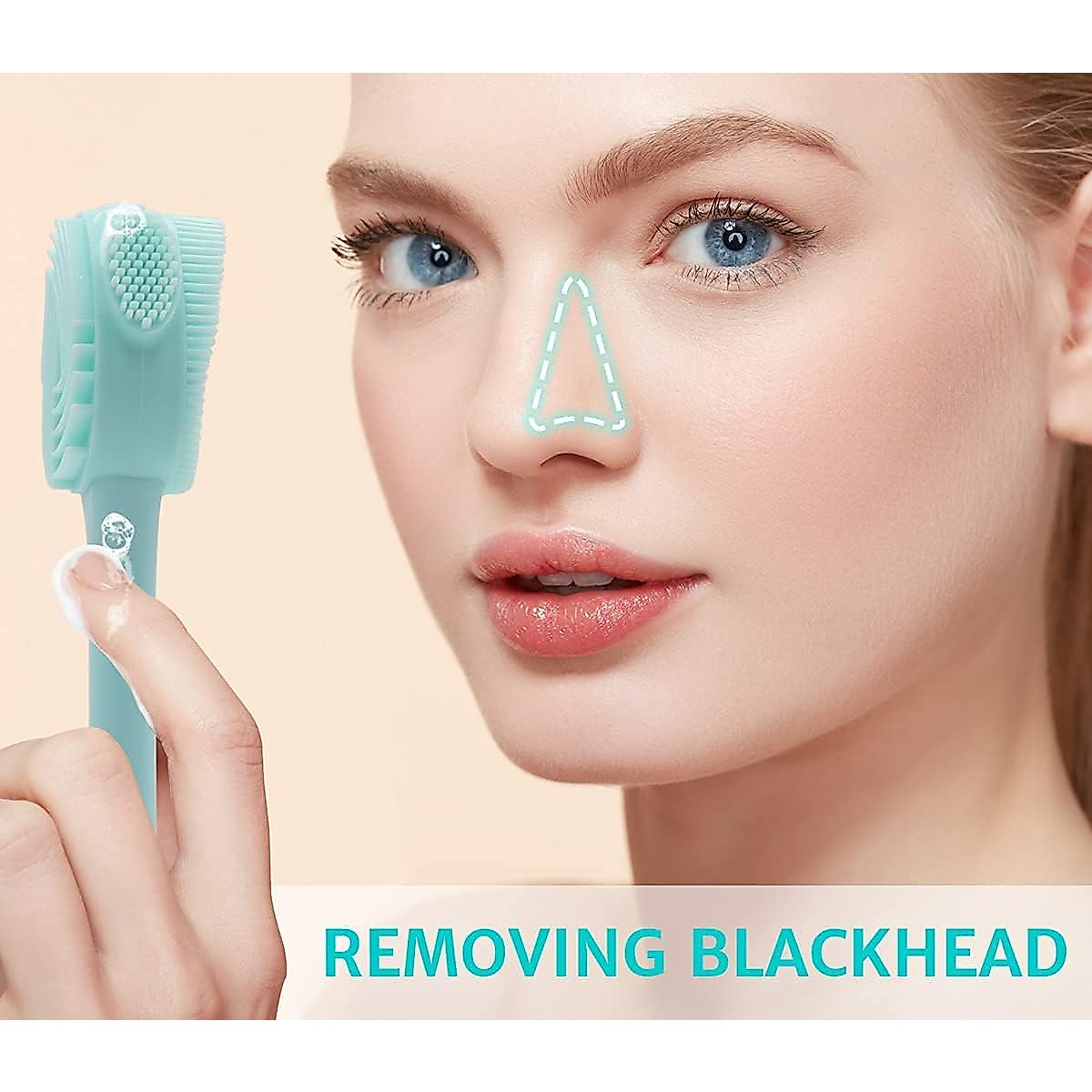 2 Pack Silicone Face Scrubber, 4 in 1 Facial Cleansing Brush, Handheld Face Wash Brush for Pore Cleansing, Gentle Exfoliating, Removing Blackhead, Blue and Pink