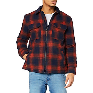 Superdry Mens Hunting Zip Through Wool Overshirt, Zip Fastening, Four Pockets Rust Ombre Check Size L