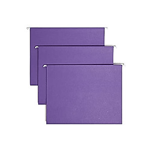 Smead Colored Hanging File Folder with Tab, 1/5-Cut Adjustable Tab, Letter Size, Purple, 25 per Box (64072)