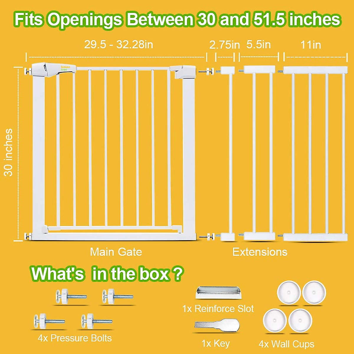 Baby Gates for Doorways and Stairs Adjustable 30-51.5 inches Walk Through Baby Gate with Door,Dog Gates for The House Indoor Safety Gates for Kids or Pets Pressure Mounted Extra Wide Metal Auto Close