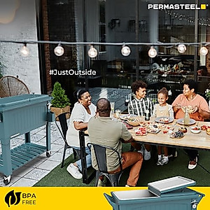 Permasteel 80-Qt Antique Patio Cooler for Outside | Outdoor Beverage Cooler Bar Cart, Rolling Cooler with Wheels and Handles, Wooden Teak Accent, Teal Blue-Green