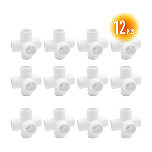 MAXSELL 12 pack 5 Way 3/4 inch PVC Fitting Corner Cross Elbow 45 90 Degree for Greenhouse Shed Pipe, Tent Connection, Furniture Build Grade SCH40, White
