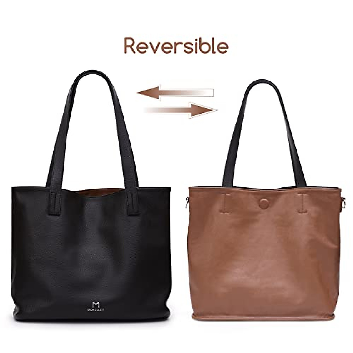 MORELLET Black Tote Bag for Women, Mother's Day Gift Reversible Tote Handbags with Purses Organizer Insert Satchel Bag