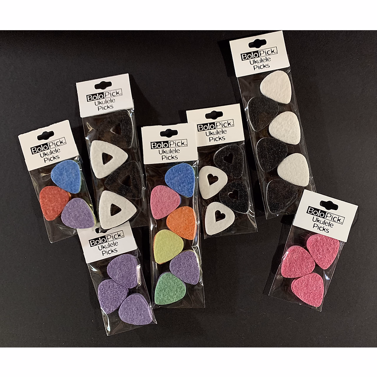 Ukulele Picks, BoloPick 12 Pack Original Recipe Black Felt Uke Picks for Ukulele, Guitar, Bass, Autoharp, Banjo