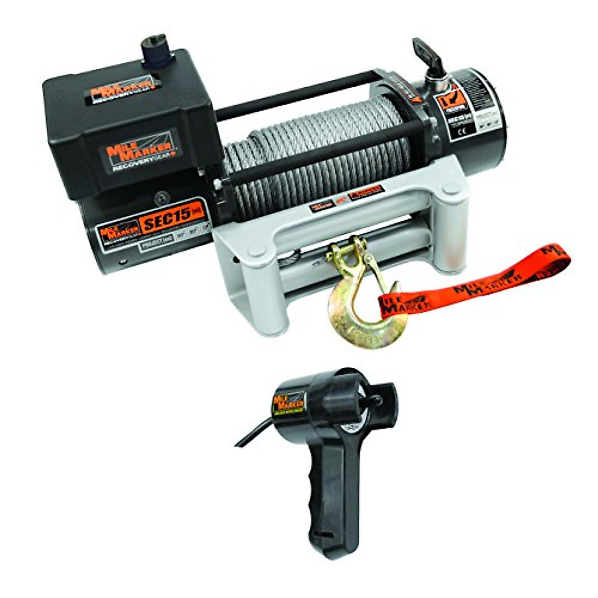 Mile Marker 76-50260W SEC15(es) Truck/SUV Premium Sealed Electric Winch - 15,000 lb. Capacity, 1 Pack,Steel cable