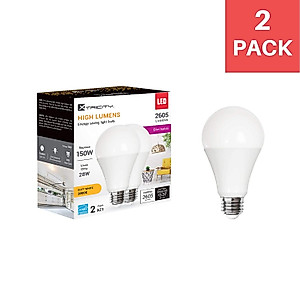 A21 LED High Lumen Light Bulb, 28W, (150W Equivalent), 2605 Lumens, 3000K Soft White, Dimmable, E26 Medium Base, 120V, Energy Star, (2 Pack)