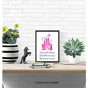 Quote Wall Art Poster Print - 8x10 Castle Cute Pink Girls Room, Bedroom Decoration, Home Decor - Inspirational Motivational Gift for Kids and Women - 8x10 Unframed Photo print