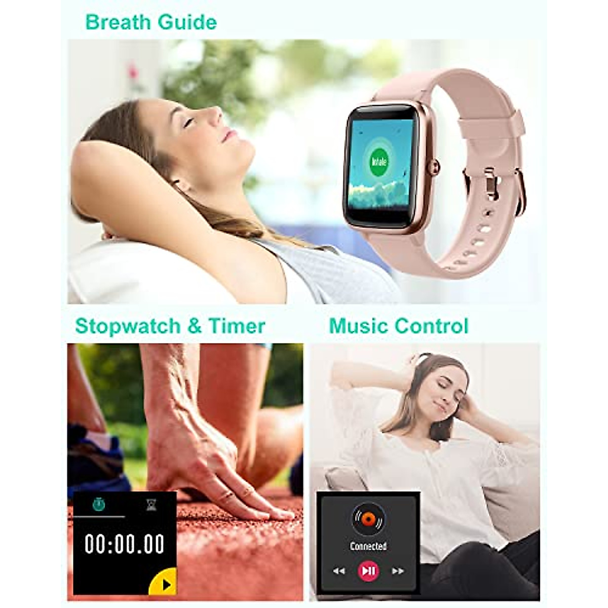 GRV Smart Watch for iOS and Android Phones, Watches for Women IP68 Waterproof Smartwatch Fitness Tracker Watch with Heart Rate/Sleep Monitor Steps Calories Counter (Pink)
