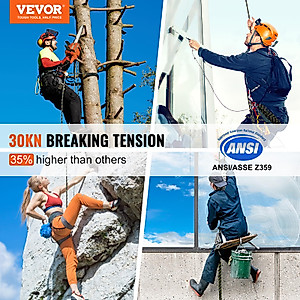 VEVOR Climbing Rope, Fall Protection Safety Rope, 25 50 100 150ft Vertical Tree Stand safety Rope Line Kit Safety Harness for Roofing Work with Alloy Steel Rope Grab, Two Snap Hooks, Shock Absorber