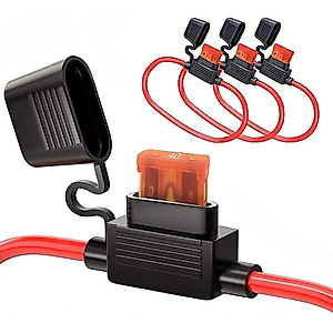 MCIGICM Fuse Holder 10 Gauge, Inline Fuse Holders 10 AWG Waterproof with 40 Amp Fuse, 3 Pack