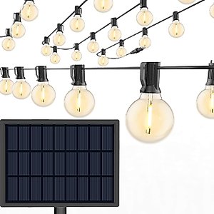 Sunlitec Solar String Lights Waterproof LED Indoor/Outdoor Hanging Umbrella Lights with 25 Bulbs - 27 Ft Patio Lights for Deckyard Tents Market Cafe Gazebo Porch Party Decor (200 LED)