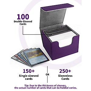 ZLCA Card Deck Box with 2 Dividers for MTG Cards, Large Horizontal Card Storage Box Fits 150+ Single Sleeved Cards, PU Leather Commander Deck box for TCG CCG (Purple)