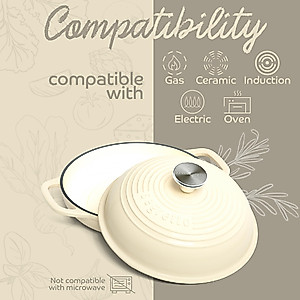 Segretto Cookware Enameled Cast Iron Bread Pan with Lid, 11” Bianco Perla (White) Bread Oven Cast Iron Sourdough Baking Pan, Dutch Oven for Bread