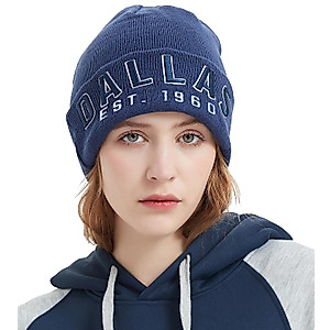 CLORPEAK Dallas Embroidery Classic Cuff Beanie Hat Cuffed Winter Hat Knit Toque Skull Cap - Navy OneSize