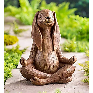 Wind & Weather Indoor/Outdoor Long-Eared Rabbit Garden Statue in Cross-Legged Meditating Yoga Pose Cast in Resin Designed to Look Like Hand-Carved Wood, 11½"L x 7" W x 14¼"H