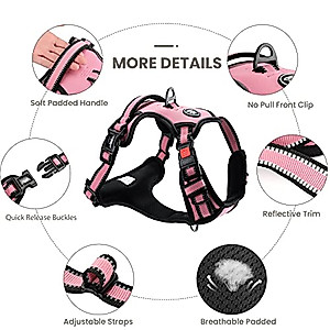 FURRYFECTION No Pull Vest Harness, Reflective with Leash No Choke Soft Padded, Adjustable Front Lead Dog Harnesses with Seat Belt for Small Medium Large Dogs, Pink, L