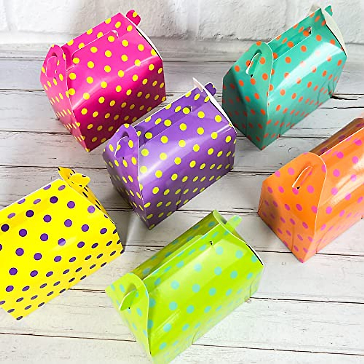 ONE MORE 30-Pack Gable Candy Treat Boxes,Small Goodie Gift Boxes for Wedding and Birthday Party Favors Box 6.2 x 3.5 x 3.5 inch,Pack of 30