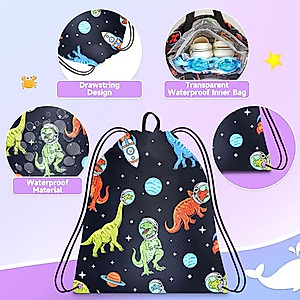 RLGPBON Dinosaur Drawstring Backpack for Kids Girls and Boy,Boys Drawstring Bag,Sports Gym Bag for Boys, Kids Waterproof Swimming Bag Beach Sackpack