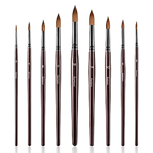 Sable Watercolor Brushes, Fuumuui 9pcs Detail to Mop Kolinsky Sable Brushes Round Pointed Professional Watercolor Brushes Perfect for Watercolor Gouache Acrylic Ink Painting