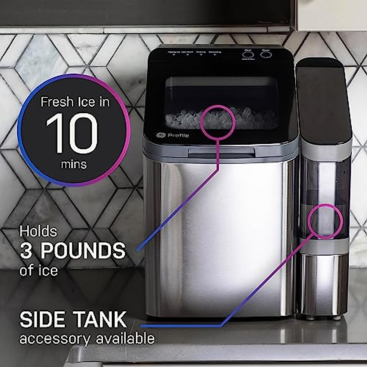 GE Profile Opal 1.0 Nugget Ice Maker| Countertop Pebble Ice Maker | Portable Ice Machine Makes up to 34 lbs. of Ice Per Day | Stainless Steel Finish